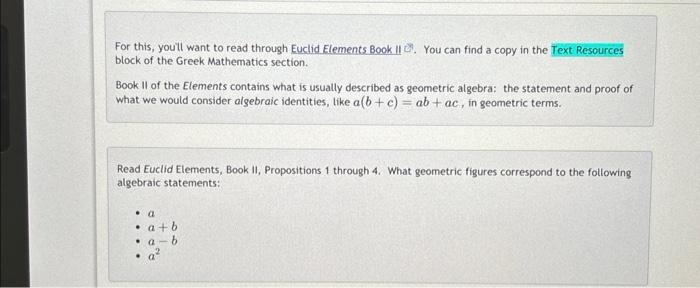 Solved For this, youll want to read through Euclid Elements | Chegg.com