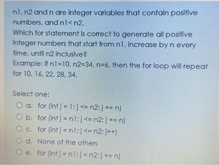 Solved n1,n2 and n are integer variables that contain | Chegg.com