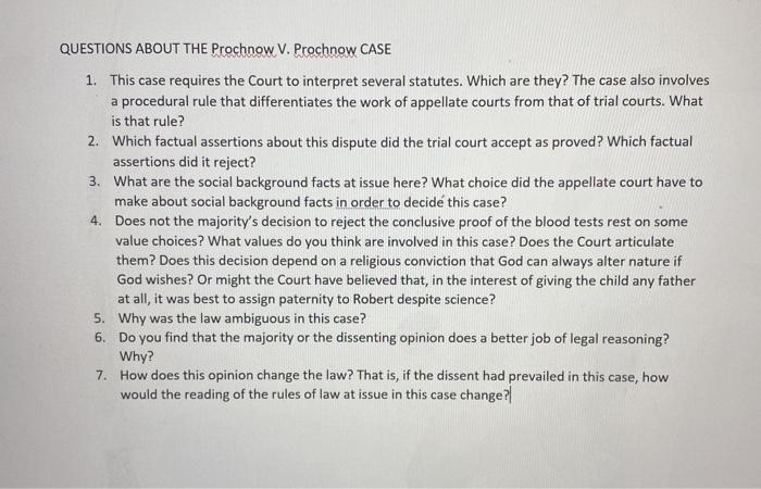 QUESTIONS ABOUT THE Prochnow V. Prochnow CASE 1. This | Chegg.com