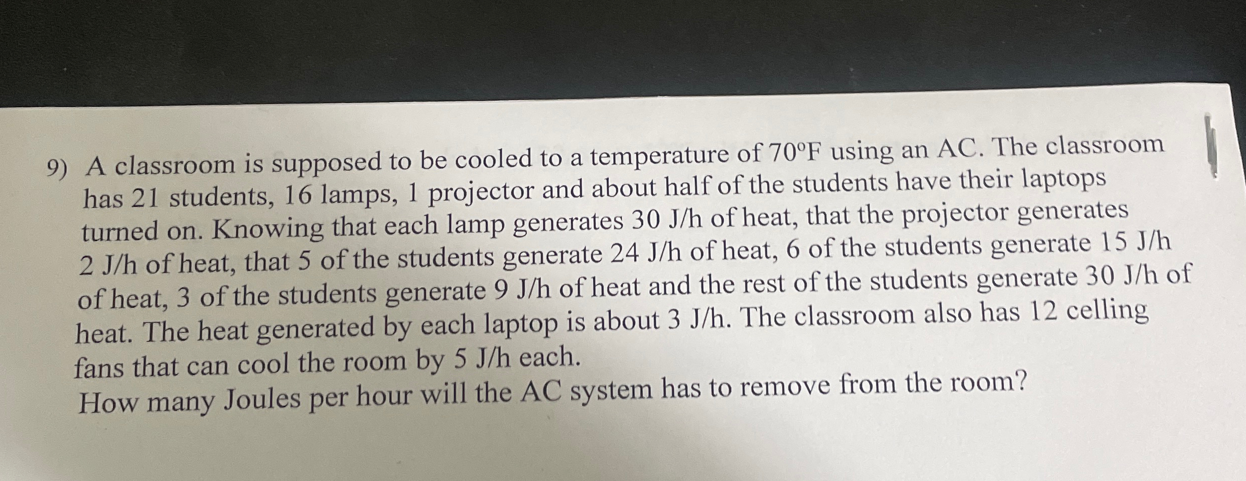 Solved A classroom is supposed to be cooled to a temperature | Chegg.com