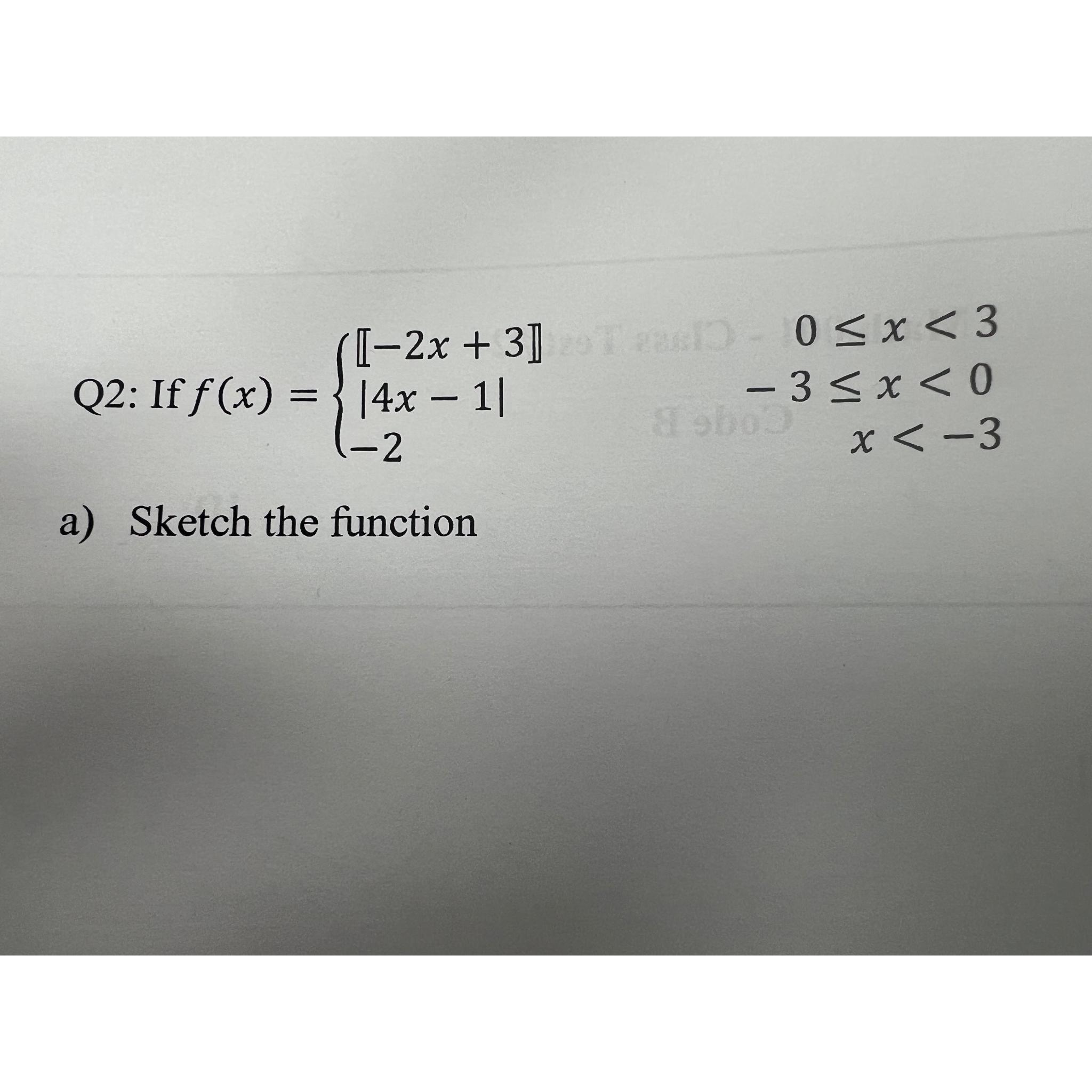 Solved Q2: If f(x)={[-2x+3]|4x-1|-20≤x