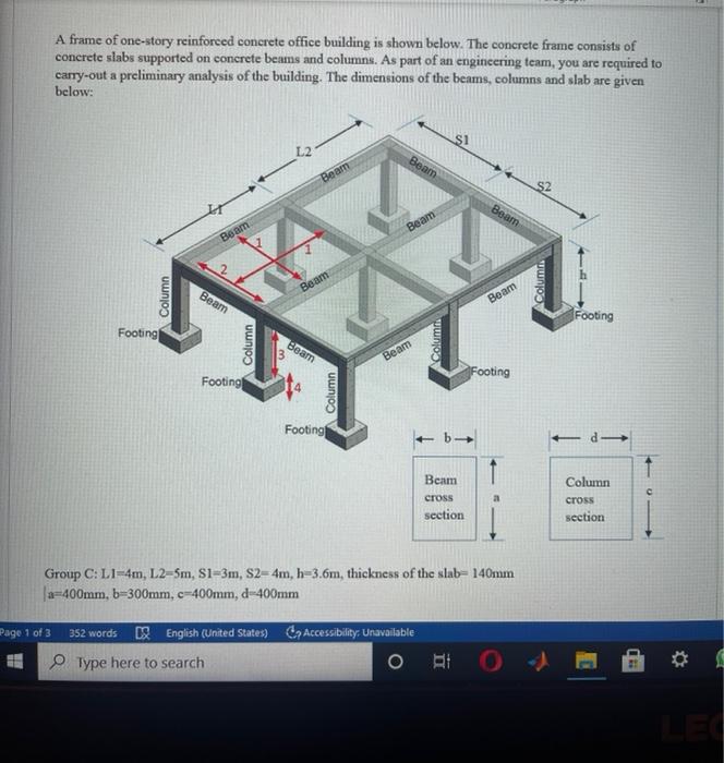 Solved A frame of one-story reinforced concrete office | Chegg.com