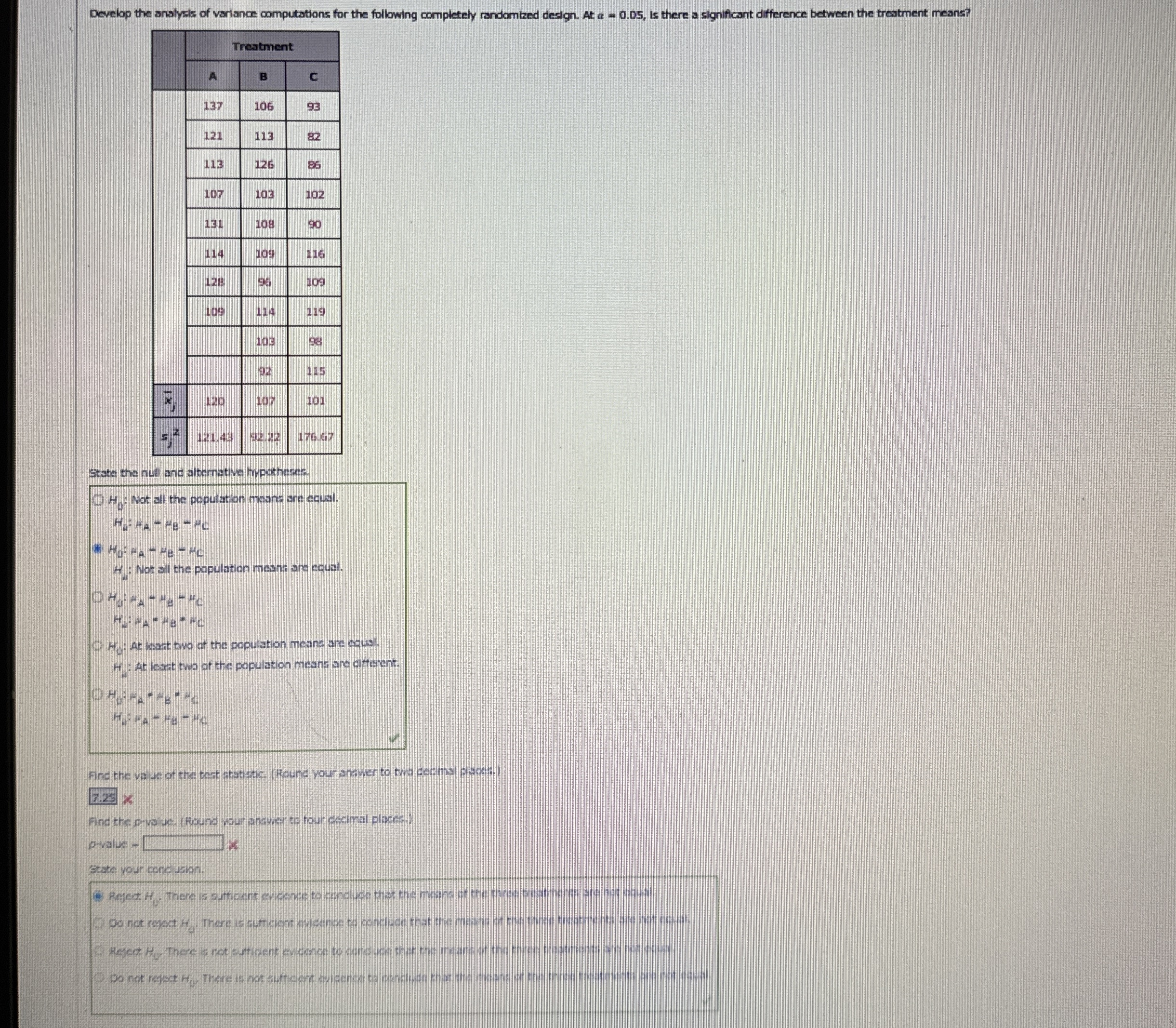 Solved Develop the anslyels of variance computations for the | Chegg.com