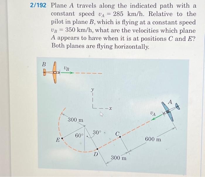 Solved 2/192 Plane A travels along the indicated path with a | Chegg.com