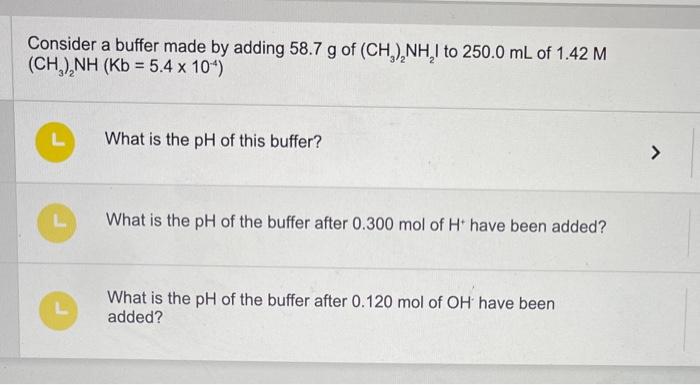 Solved Consider a buffer made by adding 58.7 g of (CH3)2NH2 | Chegg.com