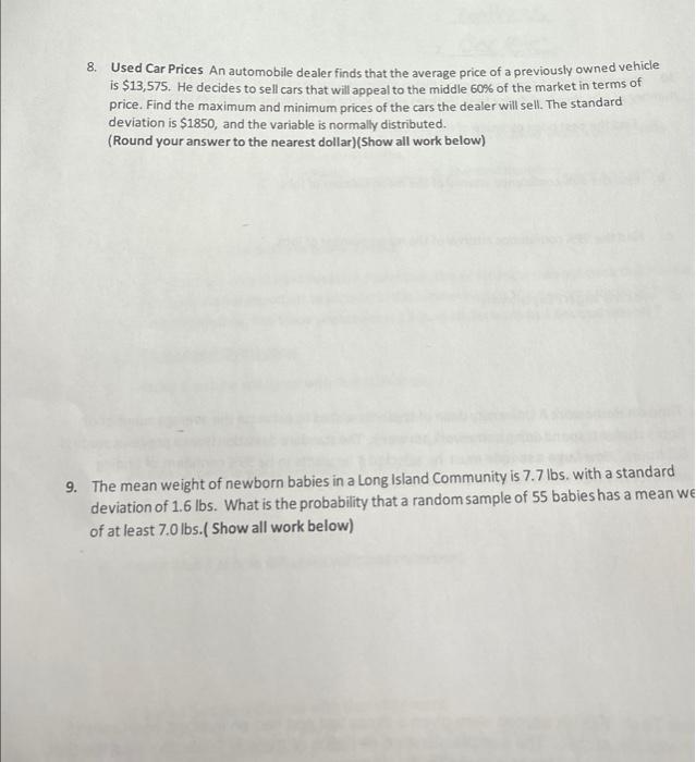 Solved 8. Used Car Prices An automobile dealer finds that | Chegg.com