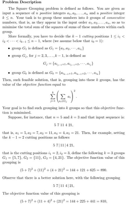 Solved Problem Description The Square Grouping problem is | Chegg.com