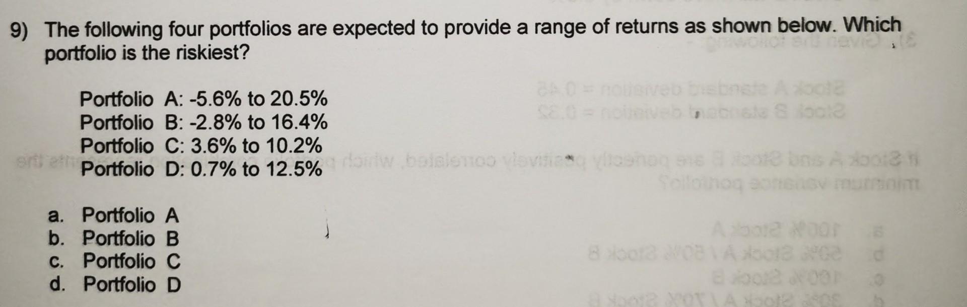 Solved 9) The following four portfolios are expected to | Chegg.com