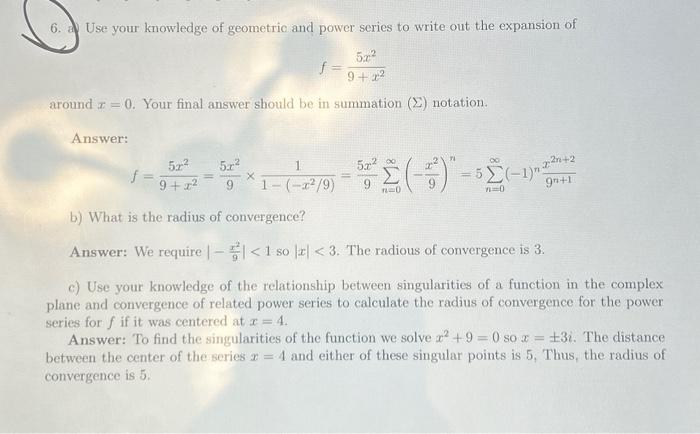 Solved a) use your knowledge of geometric and Power series | Chegg.com