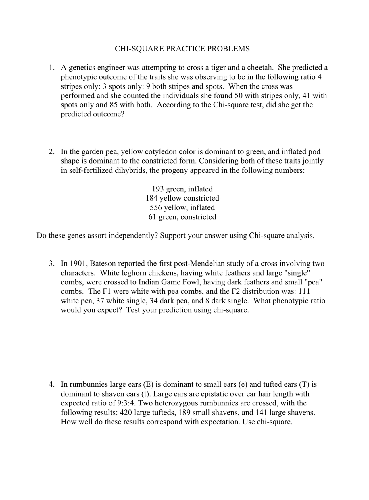 Solved CHI-SQUARE PRACTICE PROBLEMSA genetics engineer was | Chegg.com