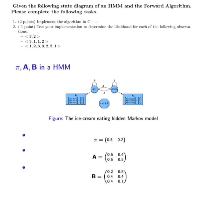 Given the following state diagram of an HMM and the | Chegg.com