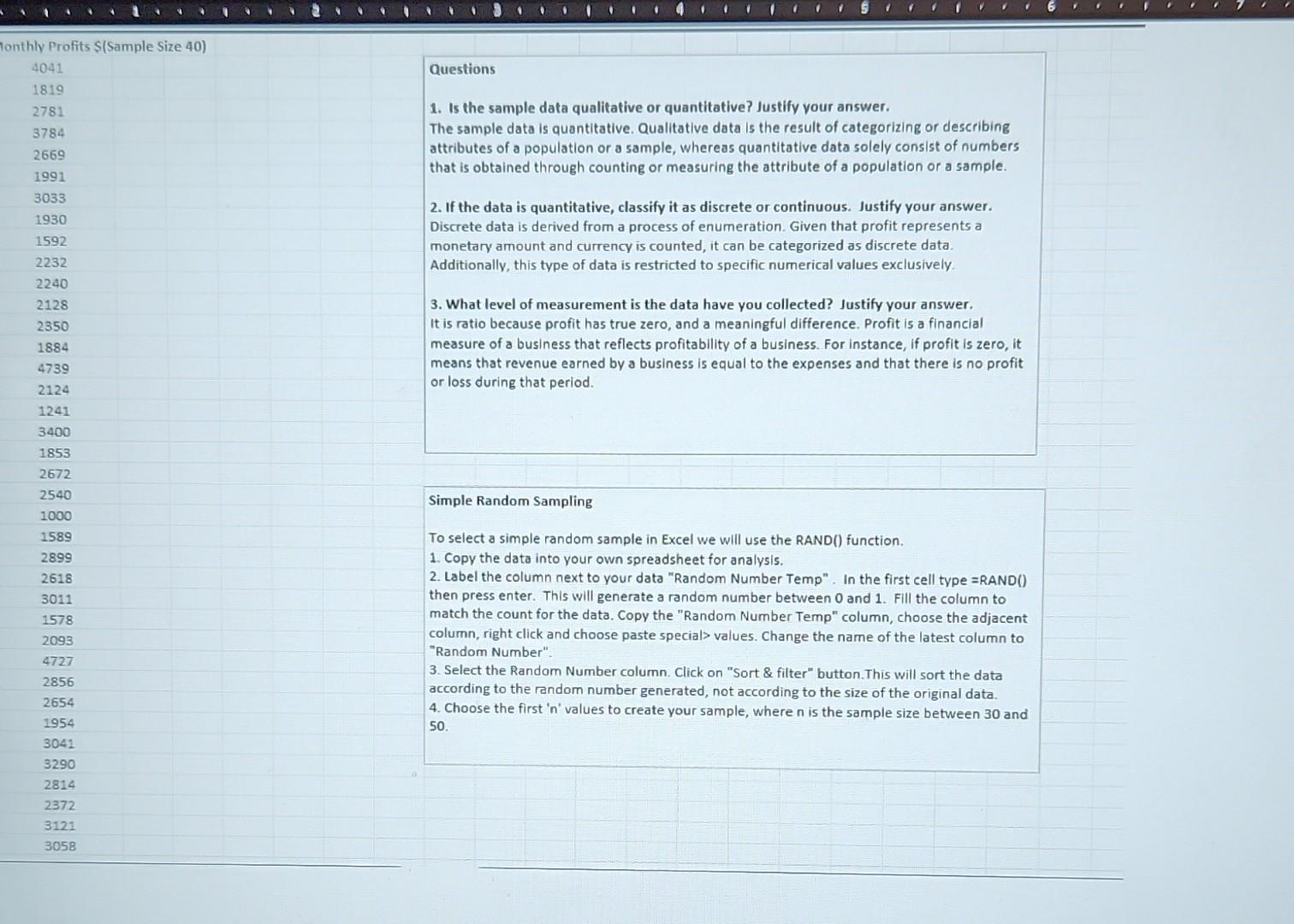 Solved Part 1 Full Data Set Steps taken to create the sample | Chegg.com