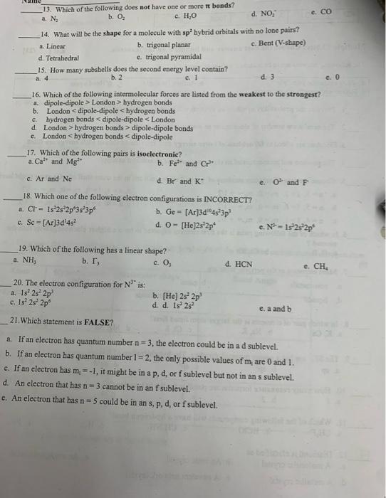 Solved 13. Which of the following does not have one or more | Chegg.com