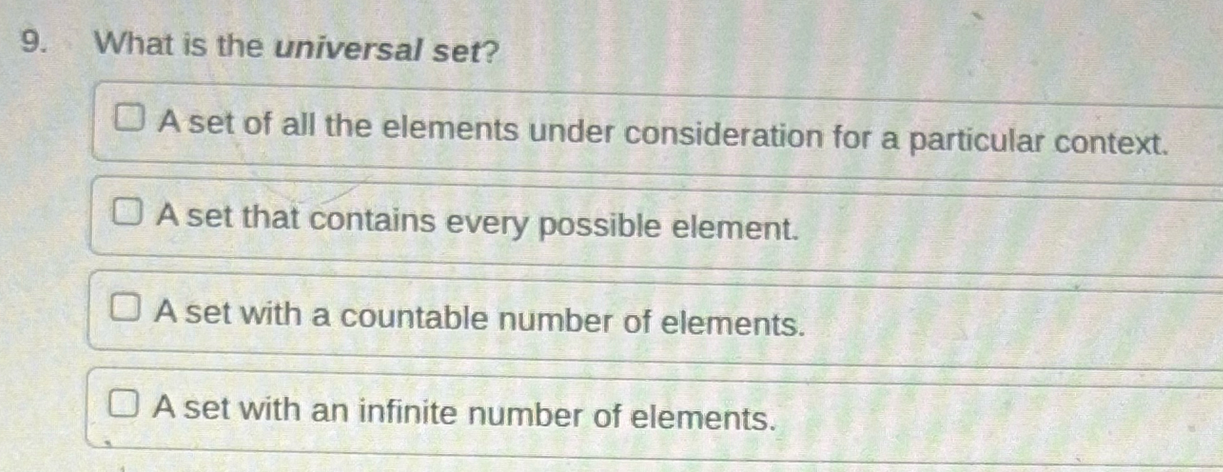 Solved What is the universal set?A set of all the elements | Chegg.com
