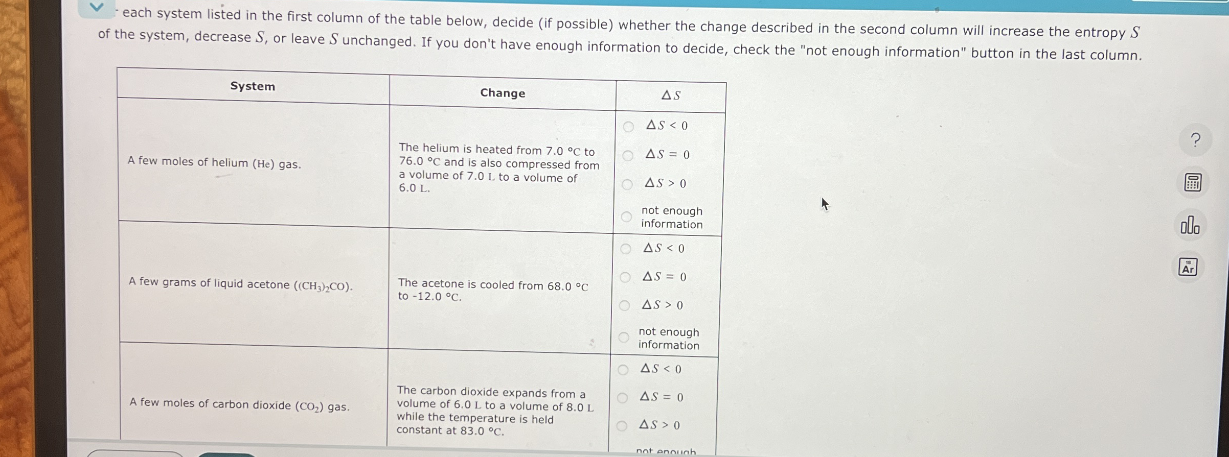 Solved for each system listed in the first column of the | Chegg.com