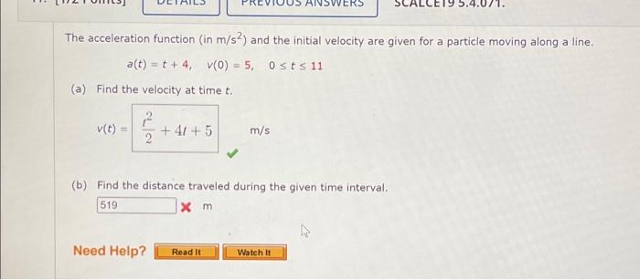 Solved (a) Find the velocity at time t. The acceleration | Chegg.com