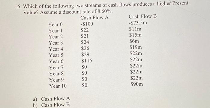 Solved 16. Which of the following two streams of cash flows | Chegg.com