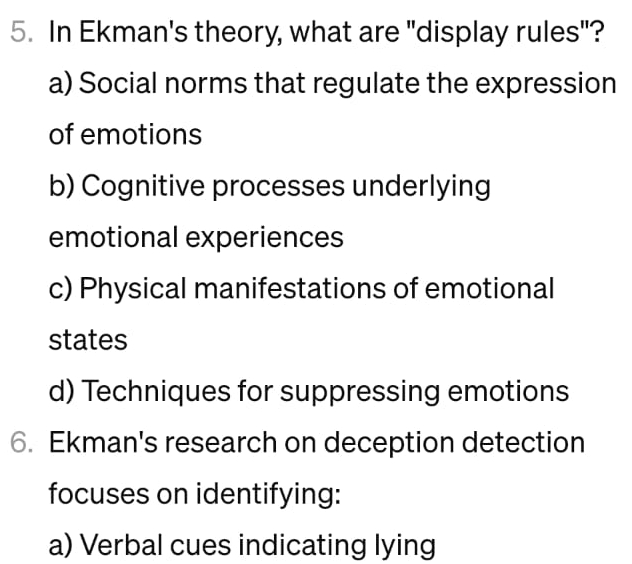 Solved In Ekman's theory, what are "display rules"?a) | Chegg.com