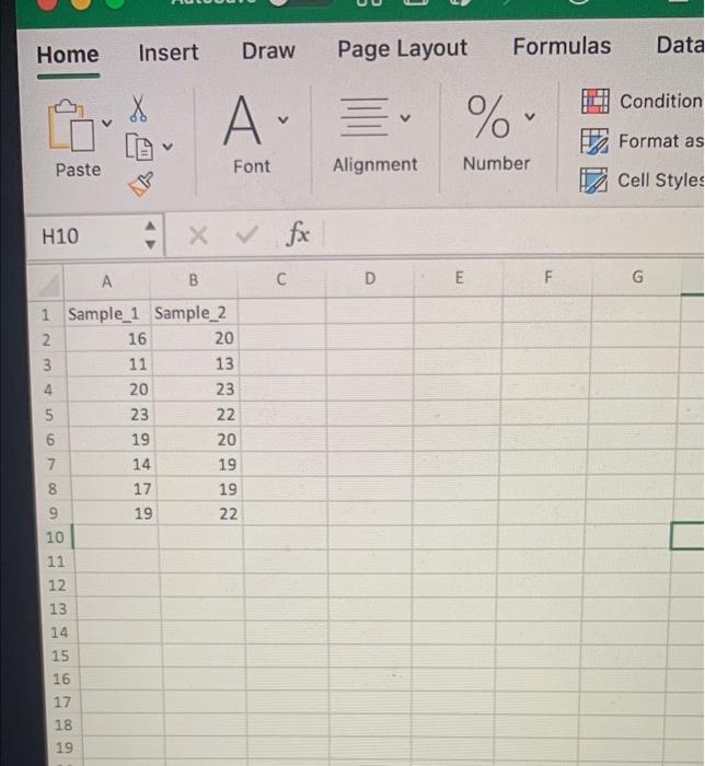 Solved Home Insert Draw Page Layout Formulas DataThe | Chegg.com