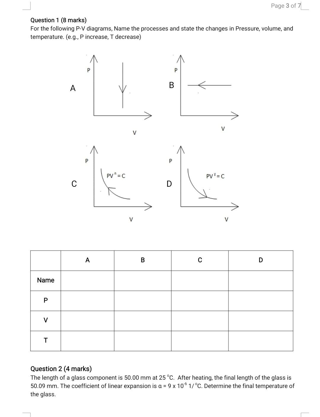 Solved Question 1 (8 marks) For the following P-V diagrams, | Chegg.com