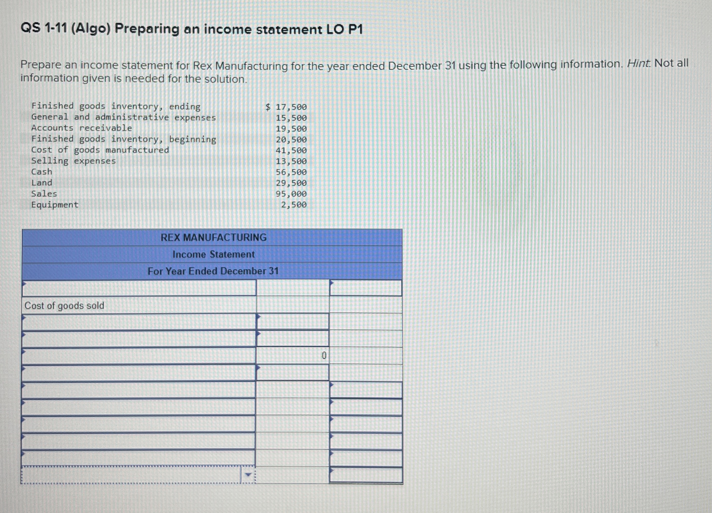 Solved QS 1-11 (Algo) ﻿Preparing an income statement LO | Chegg.com
