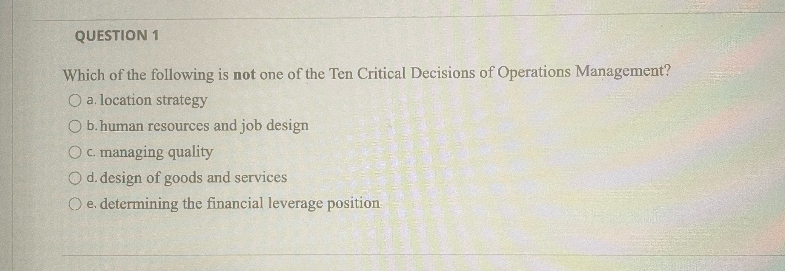Solved QUESTION 1Which of the following is not one of the | Chegg.com