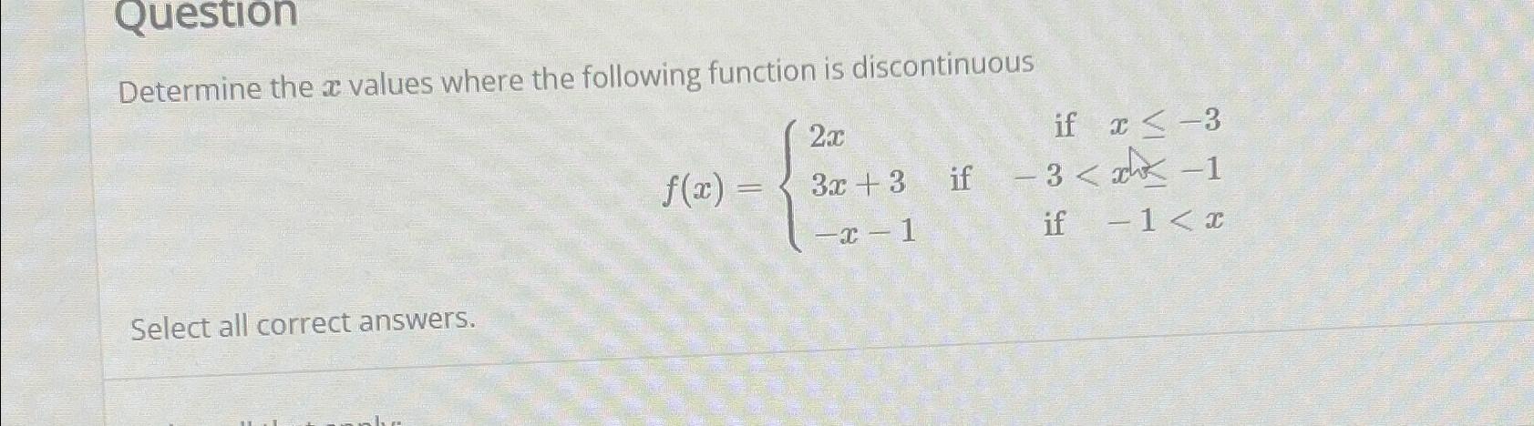 Solved QuestionDetermine the x ﻿values where the following | Chegg.com