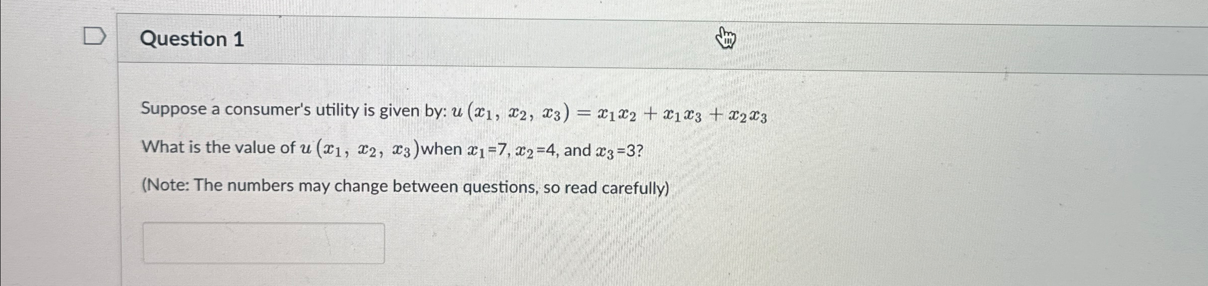 Solved Question 1Suppose a consumer's utility is given by: | Chegg.com