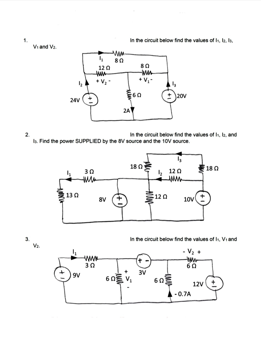 Solved In the circuit below find the values of I1,I2,I3, V1 | Chegg.com