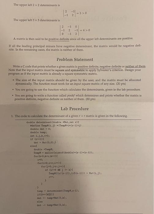 Solved Experiment-2 Positive Definiteness of a Matrix | Chegg.com