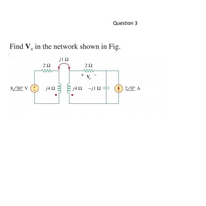 Solved Question 3 Find Vx in the network shown in Fig. j1Ω 2 | Chegg.com