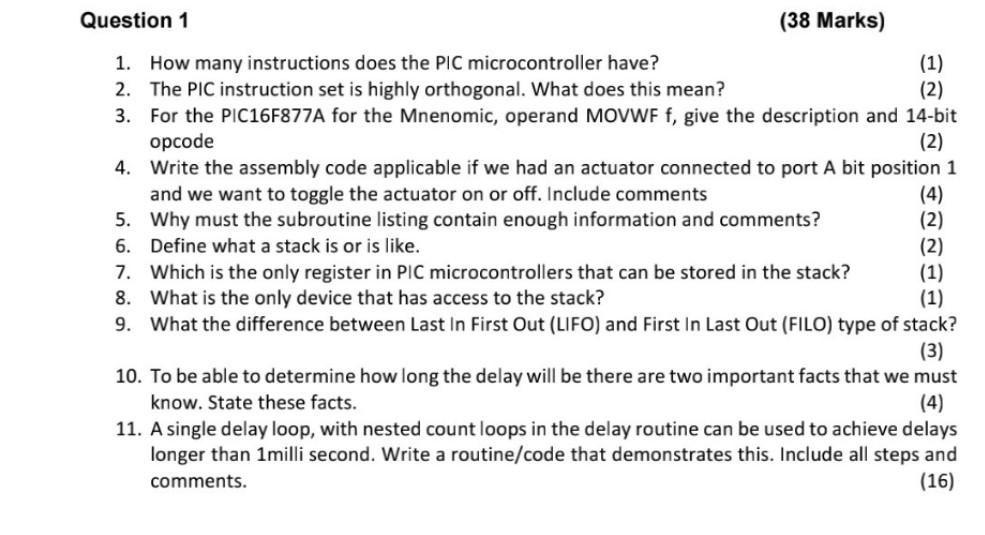 Solved 1. How many instructions does the PIC microcontroller | Chegg.com