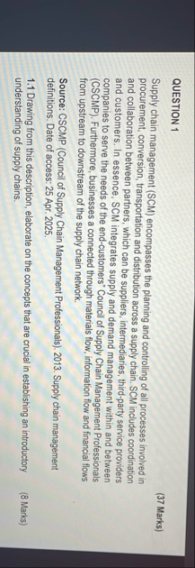 Solved QUESTION 1Supply chain management (SCM) ﻿encompasses | Chegg.com