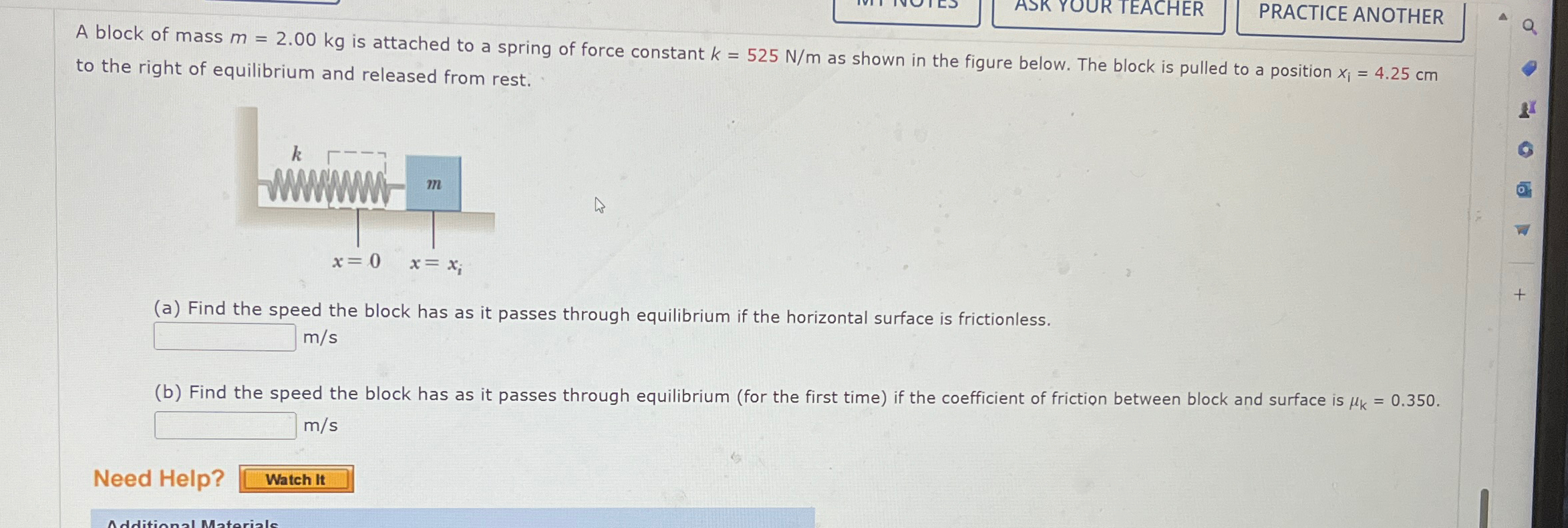 Solved PRACTICE ANOTHERA block of mass m=2.00kg ﻿is attached | Chegg.com