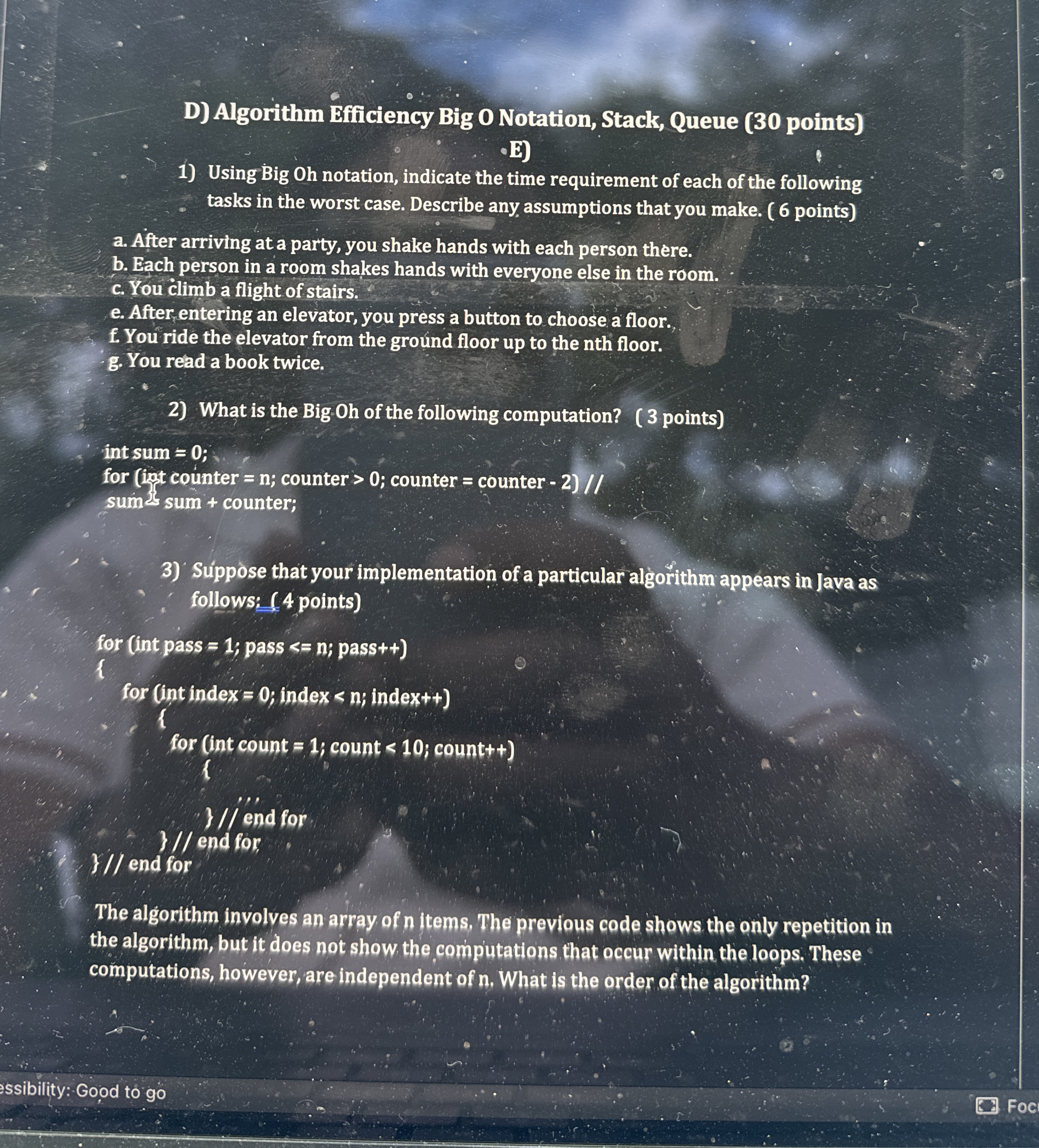 Solved D ï Algorithm Efficiency Big 0 ï Notation Stack Chegg