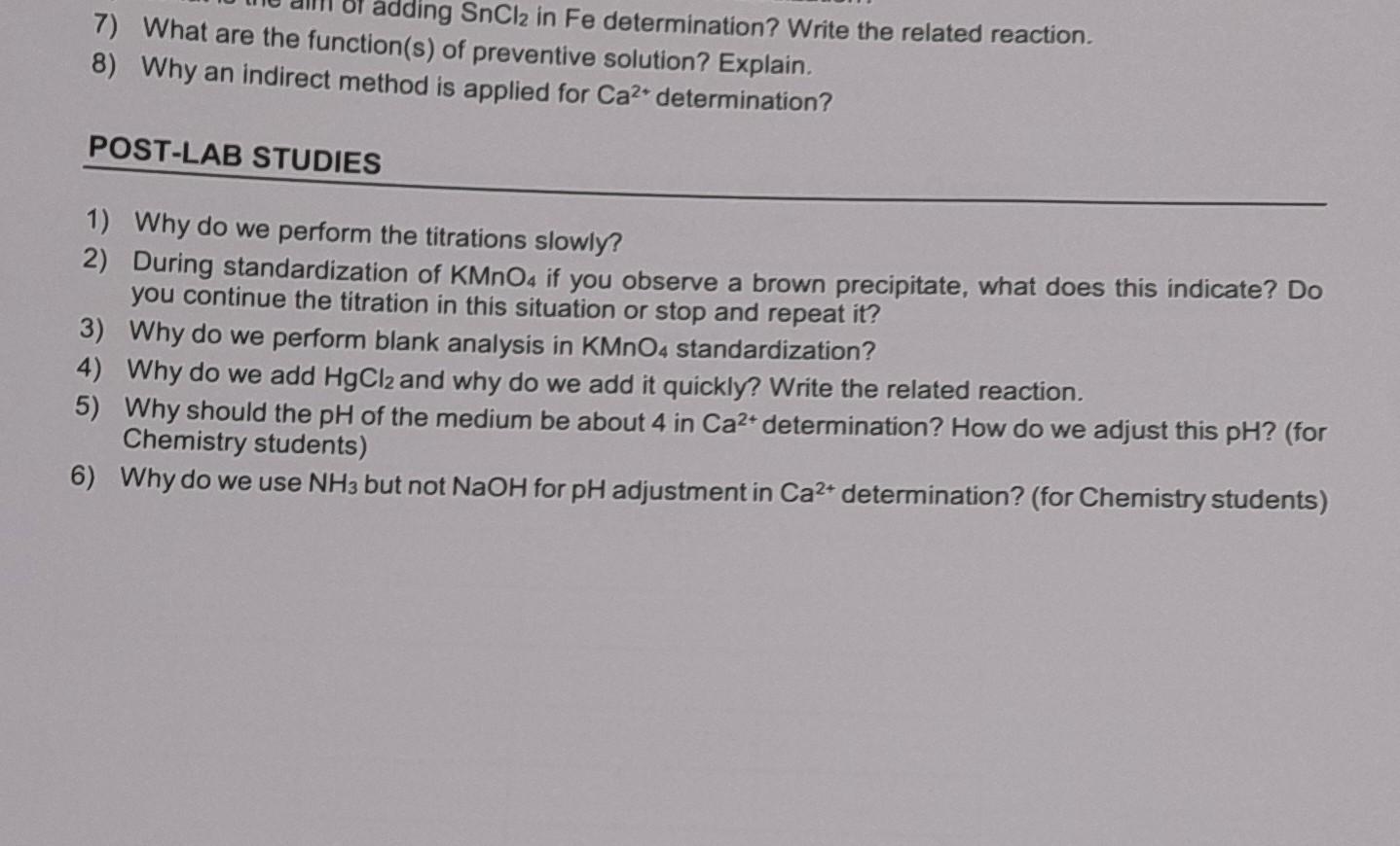 Solved E. Determination of Calcium by Permanganate Titration | Chegg.com