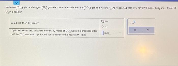 Solved Methane (CH4) gas and oxygen (O2) gas react to form | Chegg.com