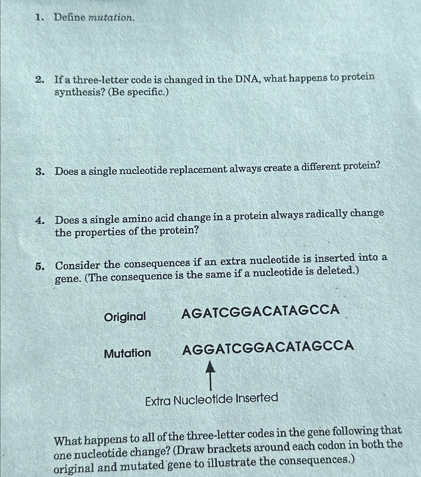 Solved Define mutation.If a three-letter code is changed in | Chegg.com