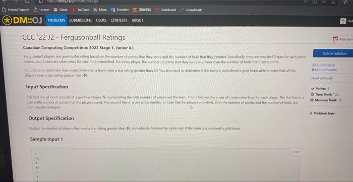 CCC222 - Fergusonball Ratings Canadian Computing | Chegg.com