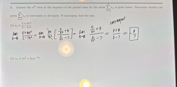 Solved 1. Assume the nth term in the sequence of the | Chegg.com
