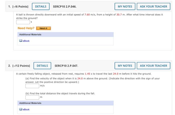 Solved 1 [ 6 Points] Details Sercp10 2 P 046 My Notes Ask