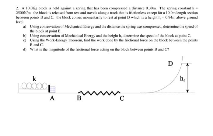 Solved 2. A 10.0Kg block is held against a spring that has | Chegg.com