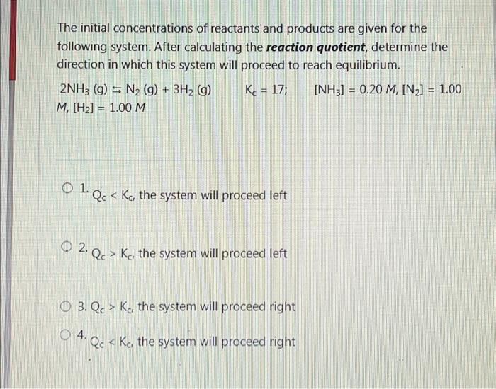 Solved The initial concentrations of reactants and products | Chegg.com