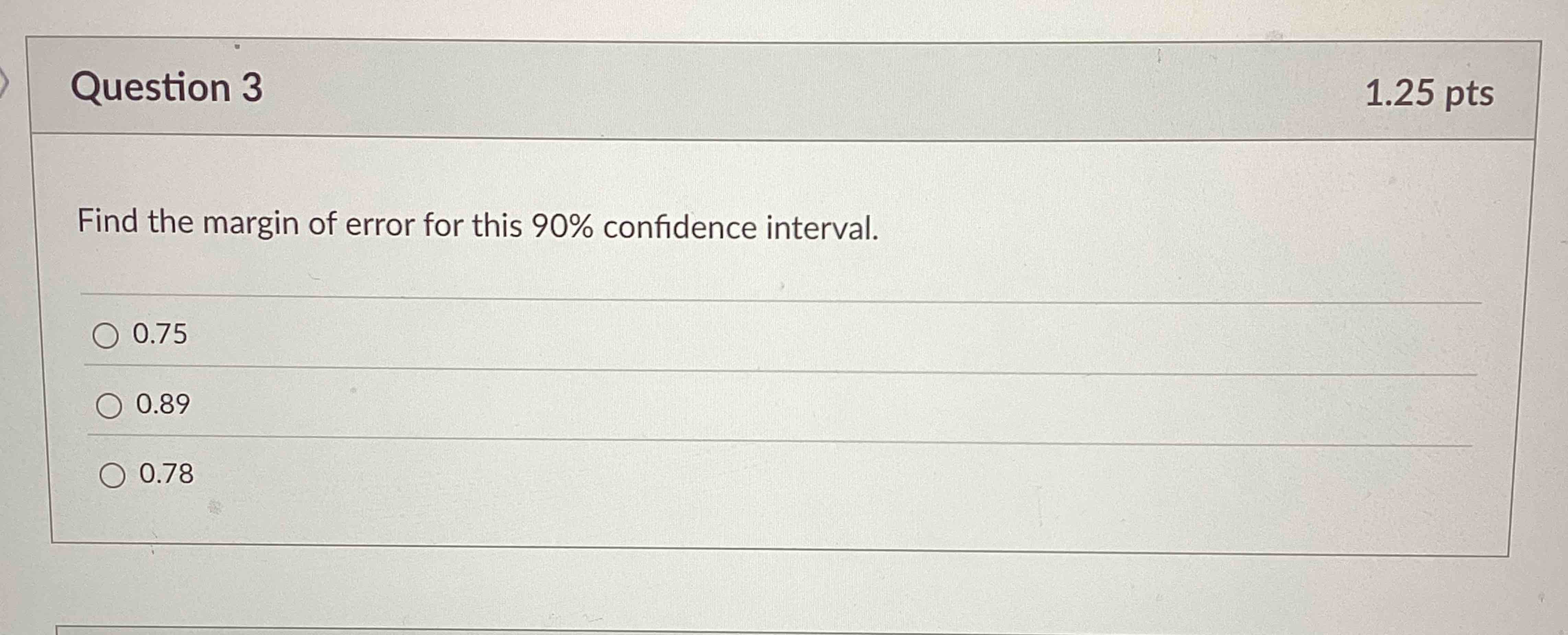 Solved Question 3Find the margin of error for this | Chegg.com