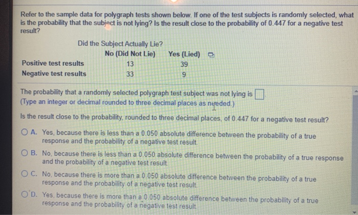 Solved Refer to the sample data for polygraph tests shown | Chegg.com