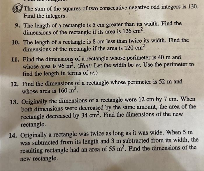 Solved (8. The sum of the squares of two consecutive | Chegg.com