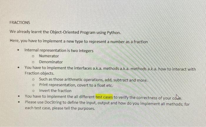 Solved FRACTIONS We already learnt the Object-Oriented | Chegg.com