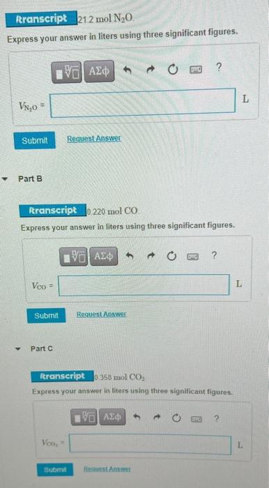 Solved Express your answer in liters using three significant | Chegg.com