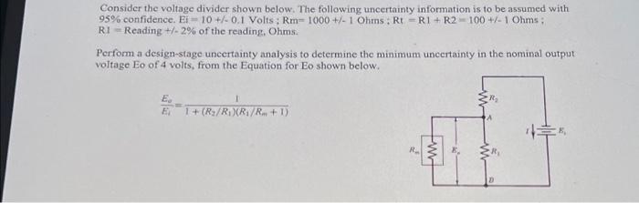 Solved Consider the voltage divider shown below. The | Chegg.com