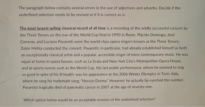 The paragraph below contains several errors in the | Chegg.com